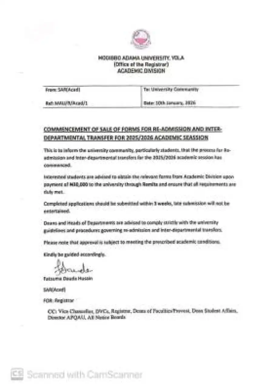 MAUTECH commences sale of re-admission and inter-departmental transfer ...